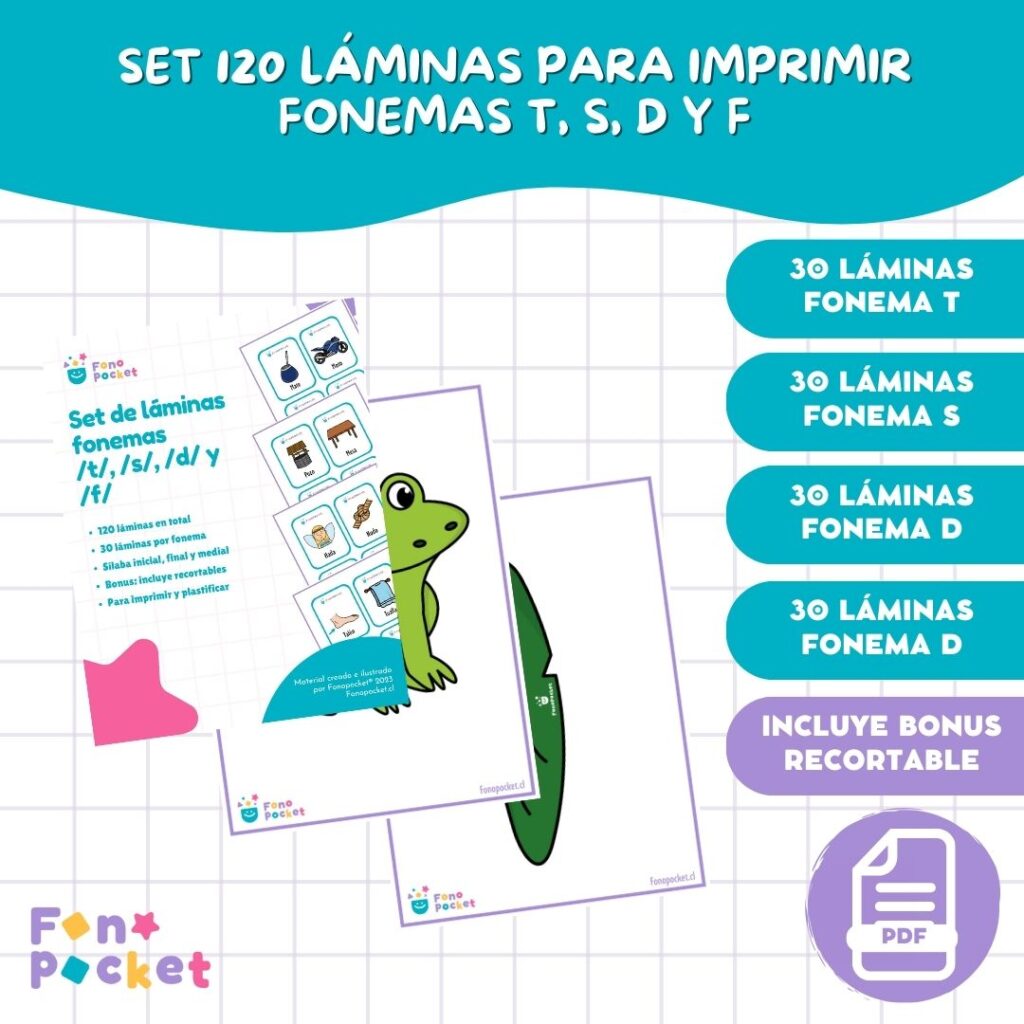 Set de láminas Fonemas /t/, /s/, /d/ y /f/ - Fonopocket