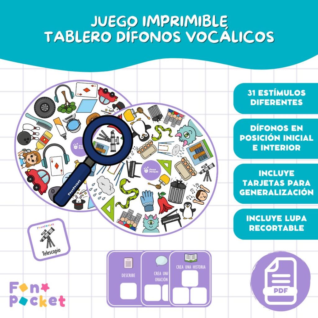Juego tablero dífonos vocálicos - Fonopocket