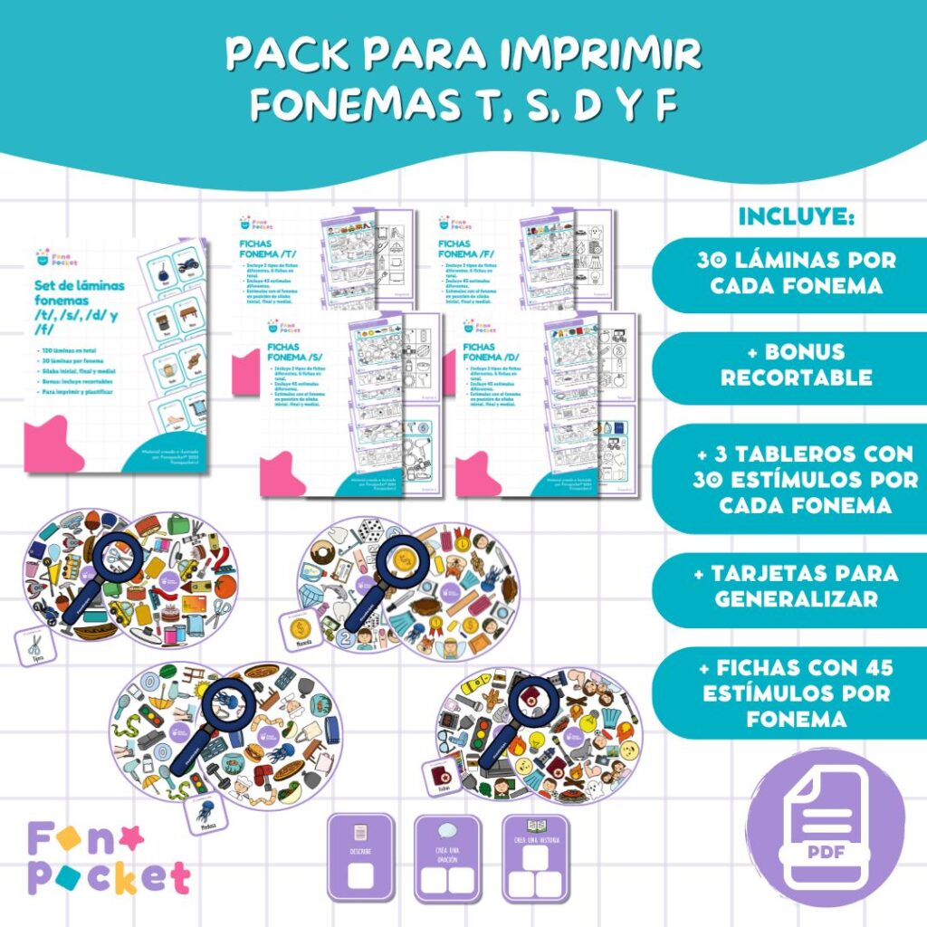 Pack imprimibles Fonemas /t/, /s/, /d/ y /f/ - Fonopocket