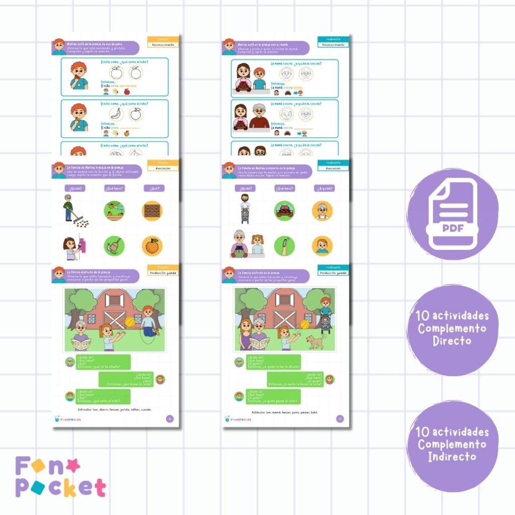 Cuadernillo oraciones con complemento directo e indirecto - Fonopocket