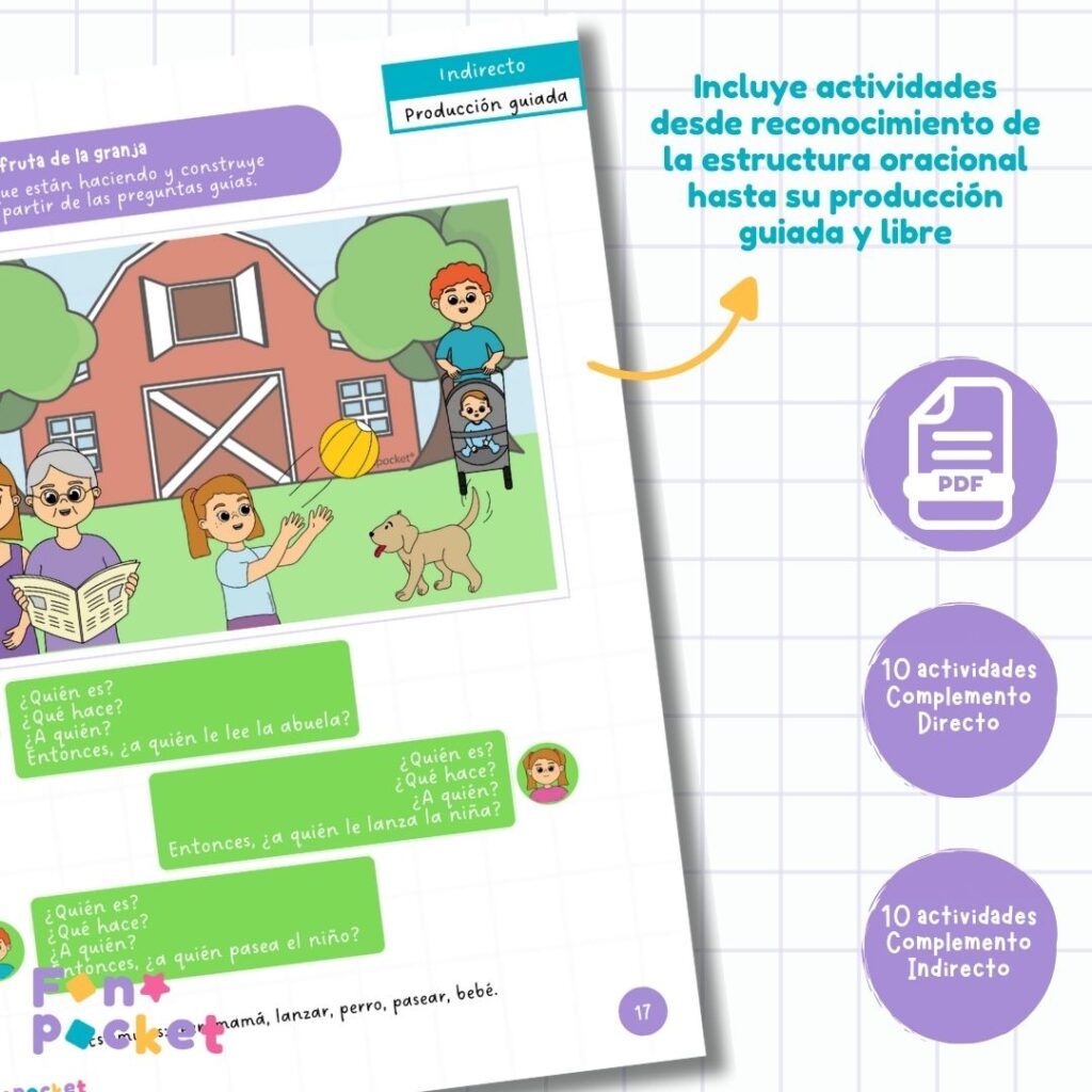 Cuadernillo oraciones con complemento directo e indirecto - Fonopocket