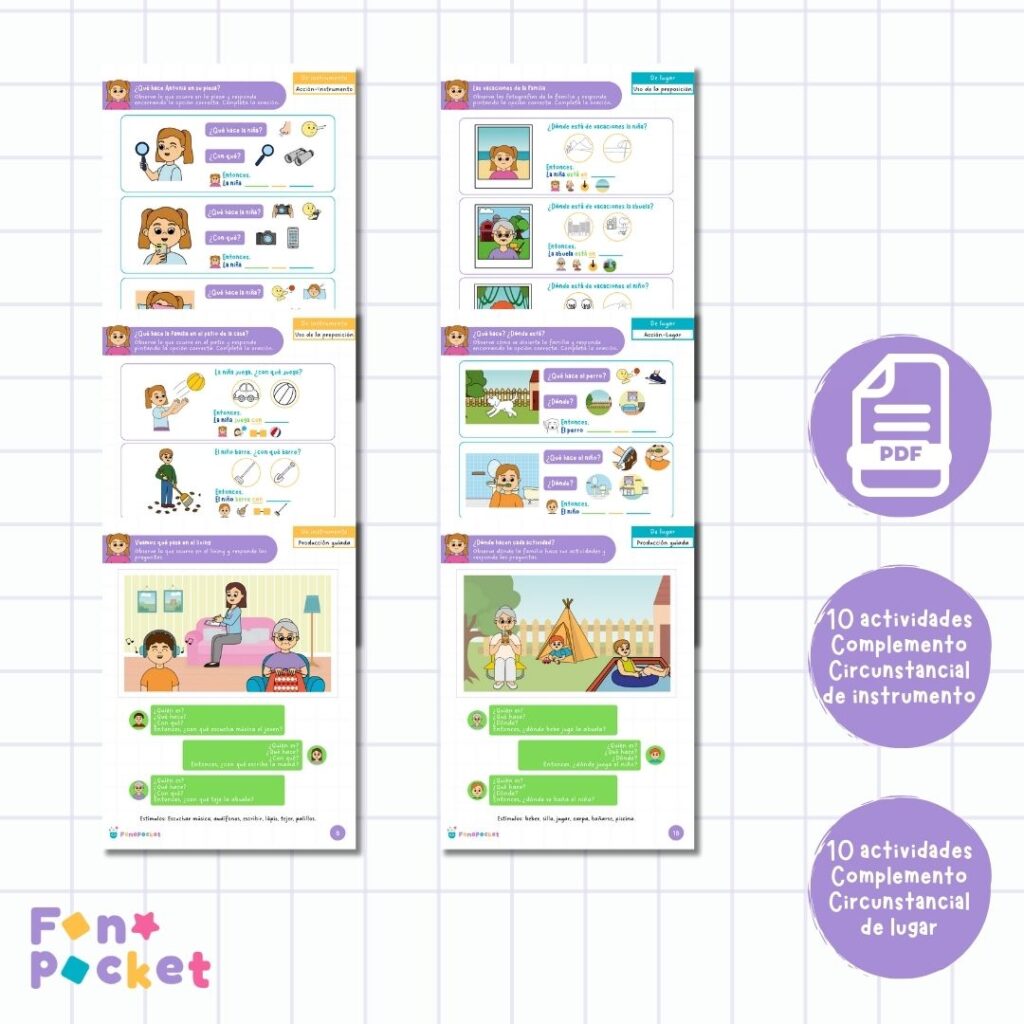 Cuadernillo oraciones con complemento circunstancial de instrumento y de lugar - Fonopocket